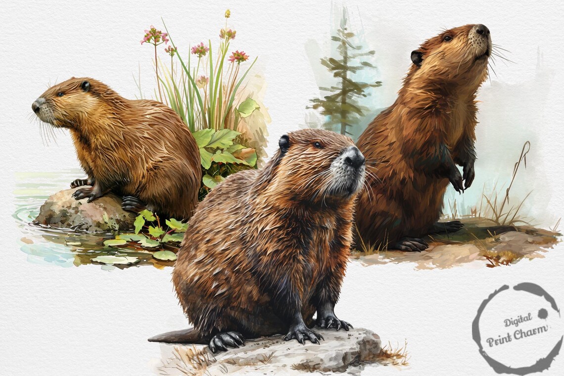Wildlife Beaver Clipart Bundle | 20 Realistic Beaver Illustrations ...