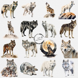 Watercolor Wolves Clipart | 20 Realistic Digital Prints | Majestic ...