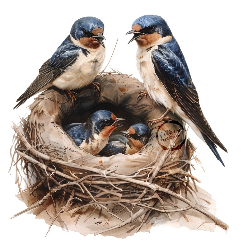 Realistic Swallow Nesting Clipart Bundle | 20 Watercolor Swallow ...