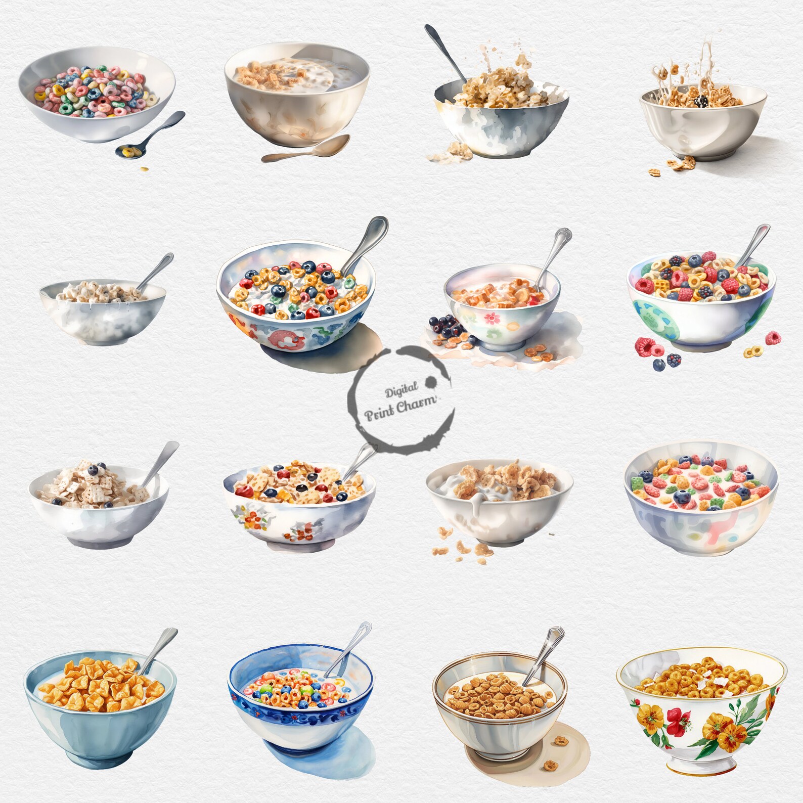 Delightful Cereal Bowl Clipart Bundle | 20 Realistic Breakfast ...