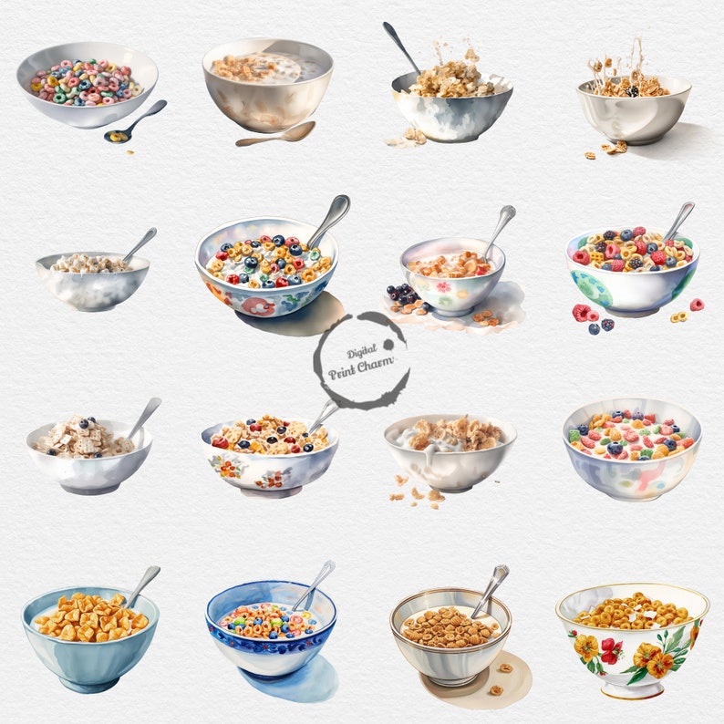 Delightful Cereal Bowl Clipart Bundle 20 Realistic Breakfast ...