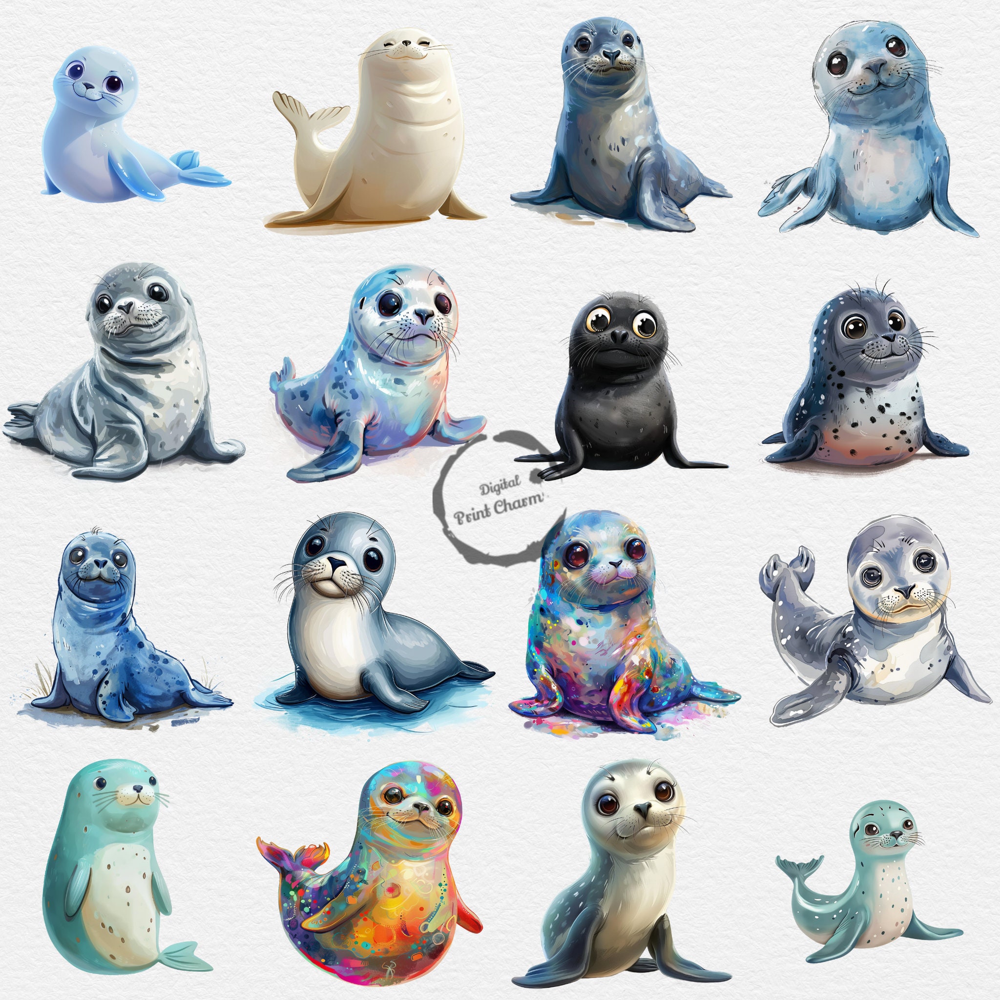 Fun Seal Clipart Bundle for Kids 20 Cartoon Seal Illustrations Perfect ...