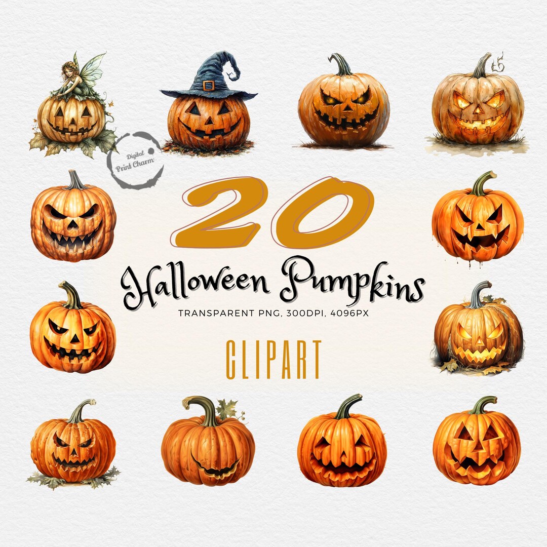 20 Watercolor Jack O Lanterns Clipart | Spooky & Chic | Halloween ...