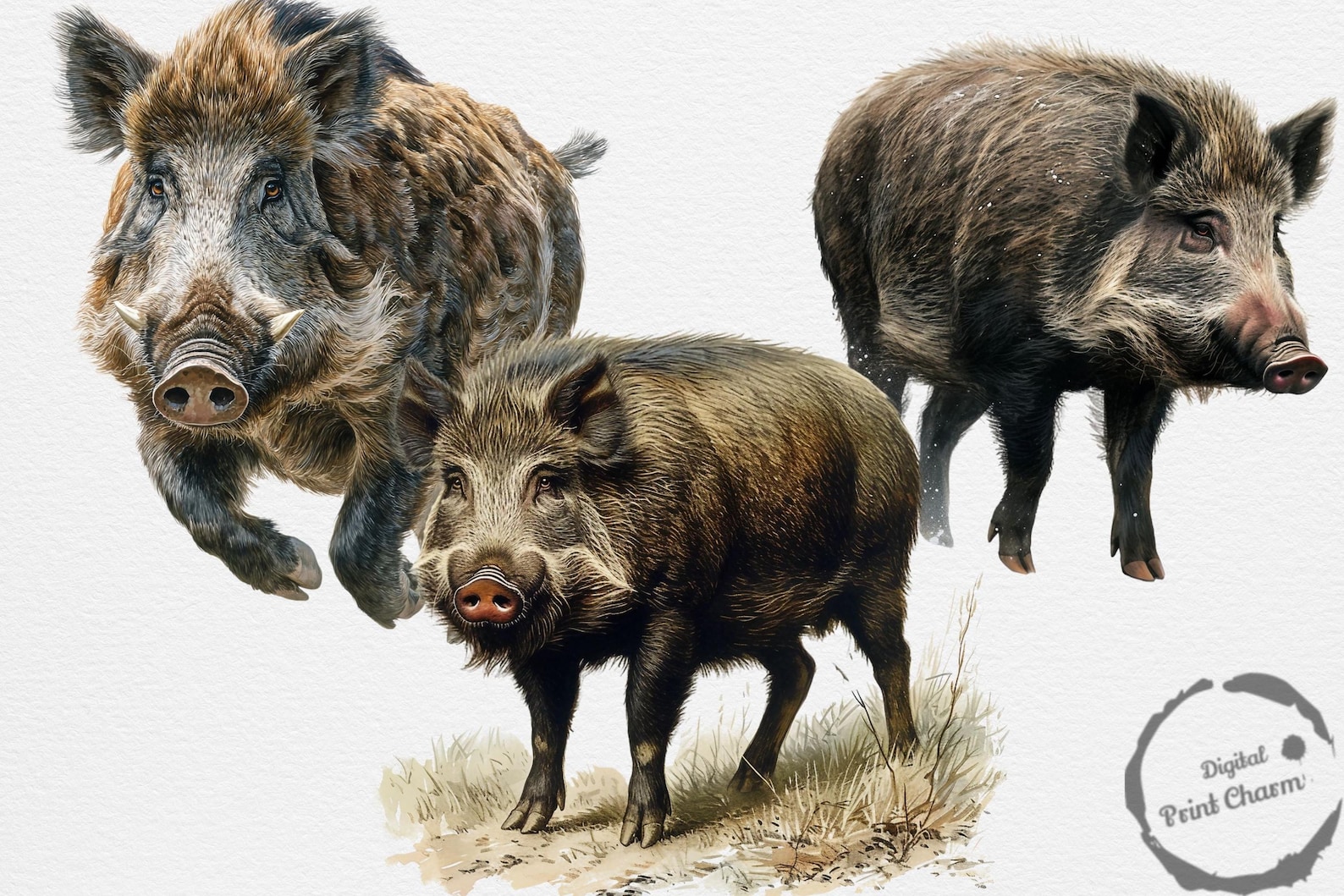 Realistic Wild Boar Clipart Bundle | 20 Wild Hog Illustrations ...