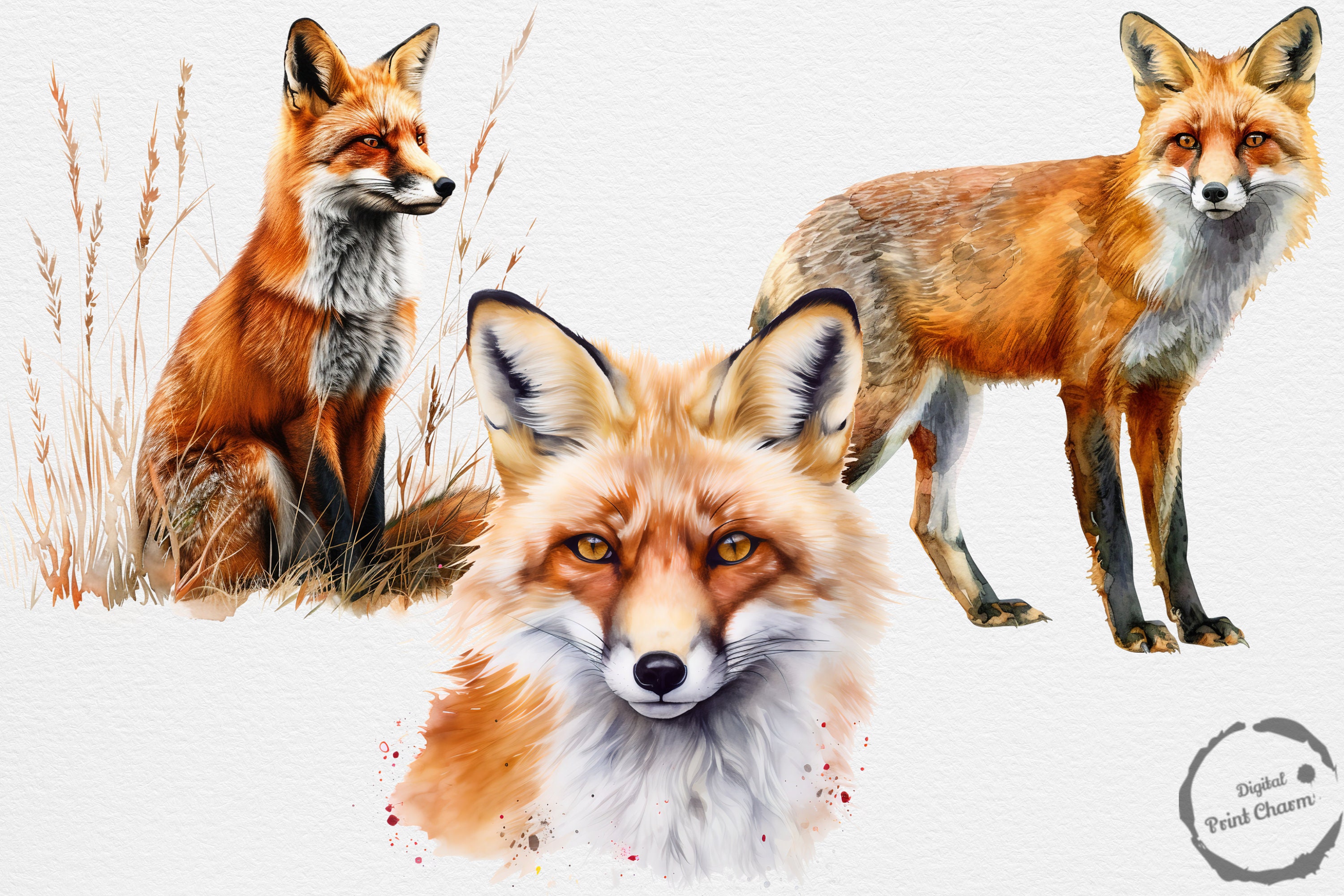 Charming Red Fox Watercolor Set 20 Realistic Fox Digital Prints ...