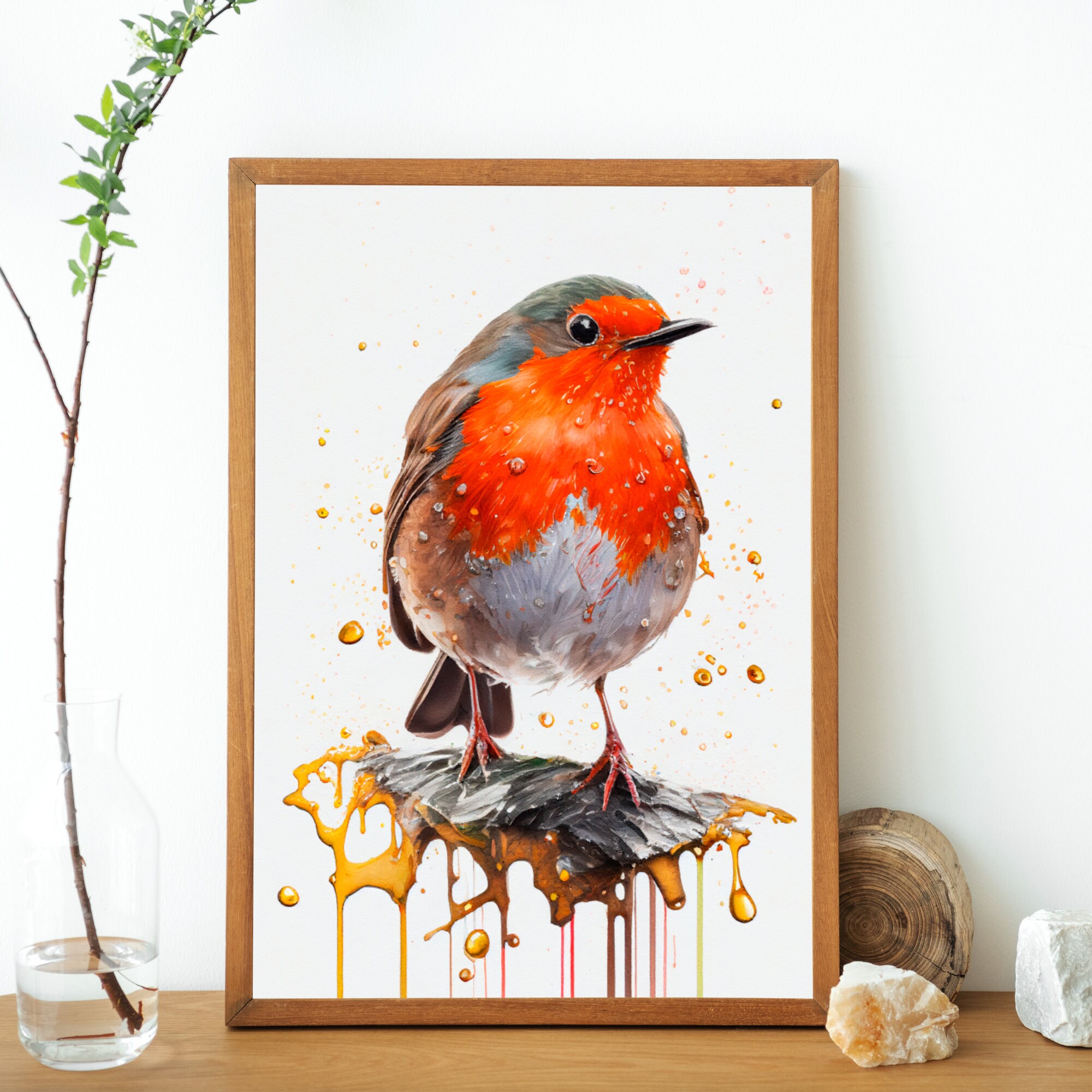 Red Robin, Watercolor, Digital Printable Art Work, Digital Download ...