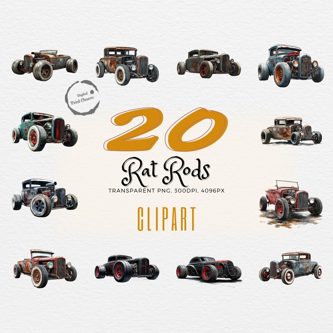 Rusty Rat Rods! | 20 Vintage Clipart | Unique Gift for Car Lovers ...