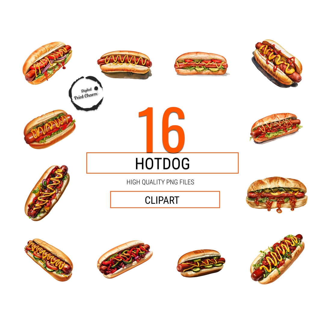 Sizzling Hotdog Clipart Bundle | 16 Realistic Fast Food Illustrations ...