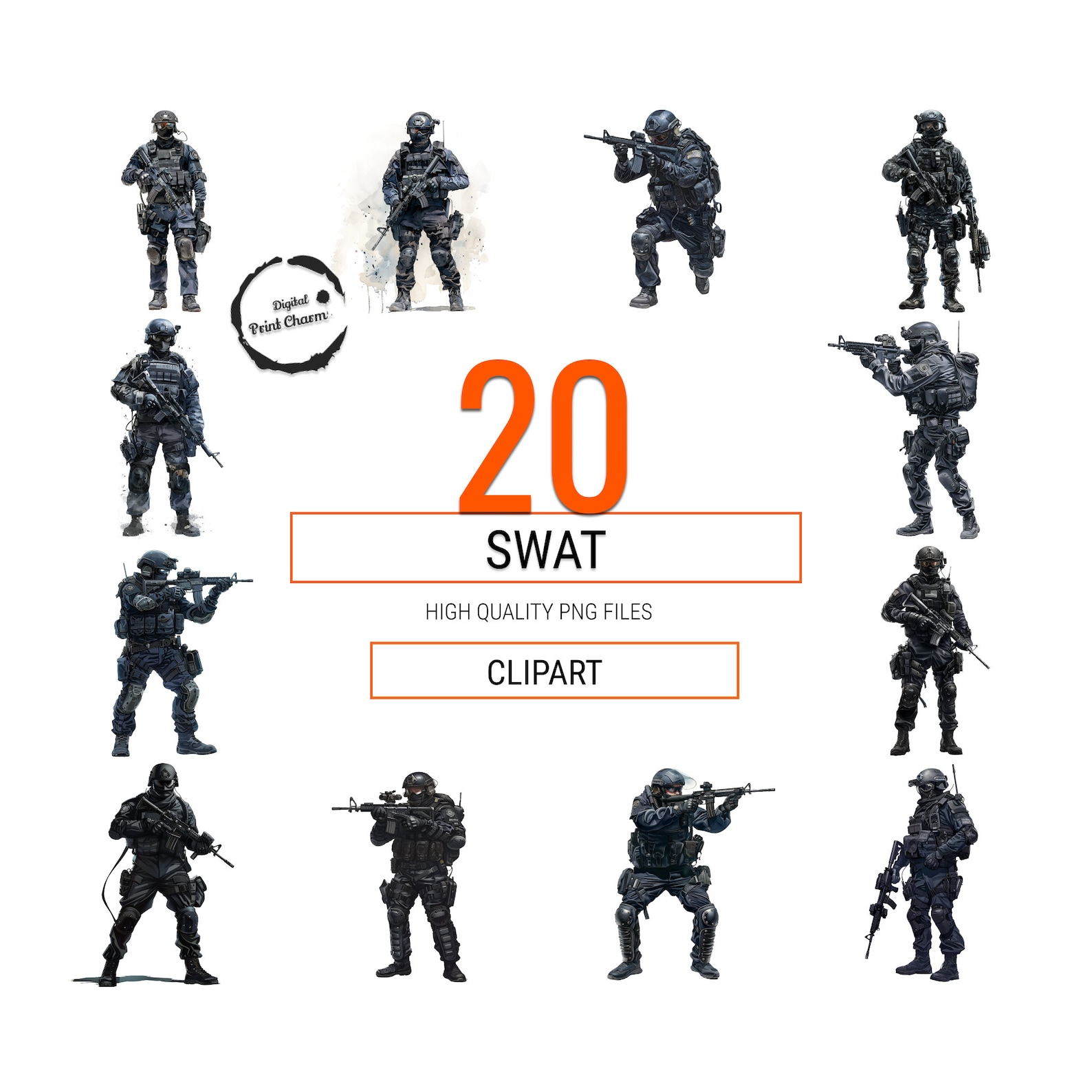 Elite SWAT Team Clipart Bundle 20 Realistic Tactical Police ...