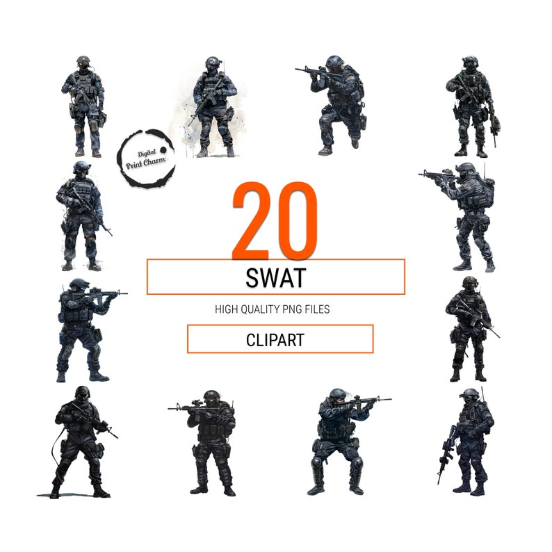 Elite SWAT Team Clipart Bundle 20 Realistic Tactical Police ...