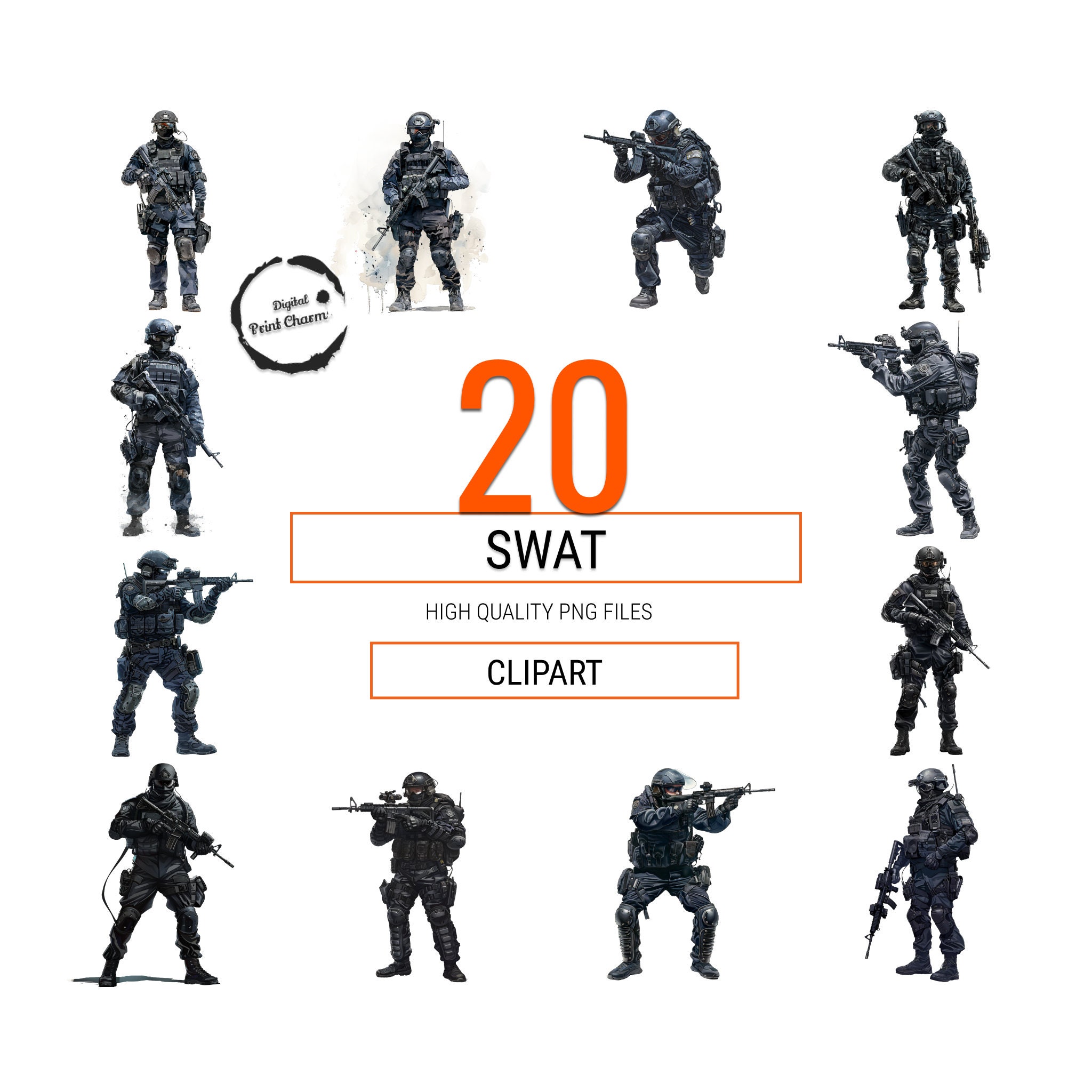 Elite SWAT Team Clipart Bundle 20 Realistic Tactical Police ...