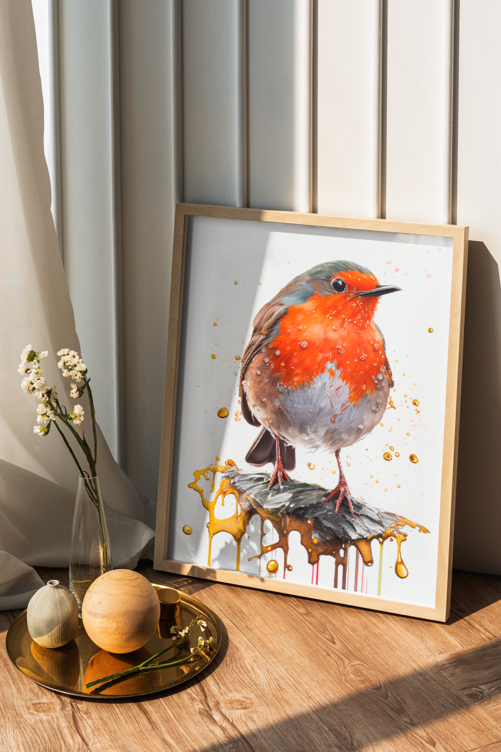 Red Robin, Watercolor, Digital Printable Art Work, Digital Download ...