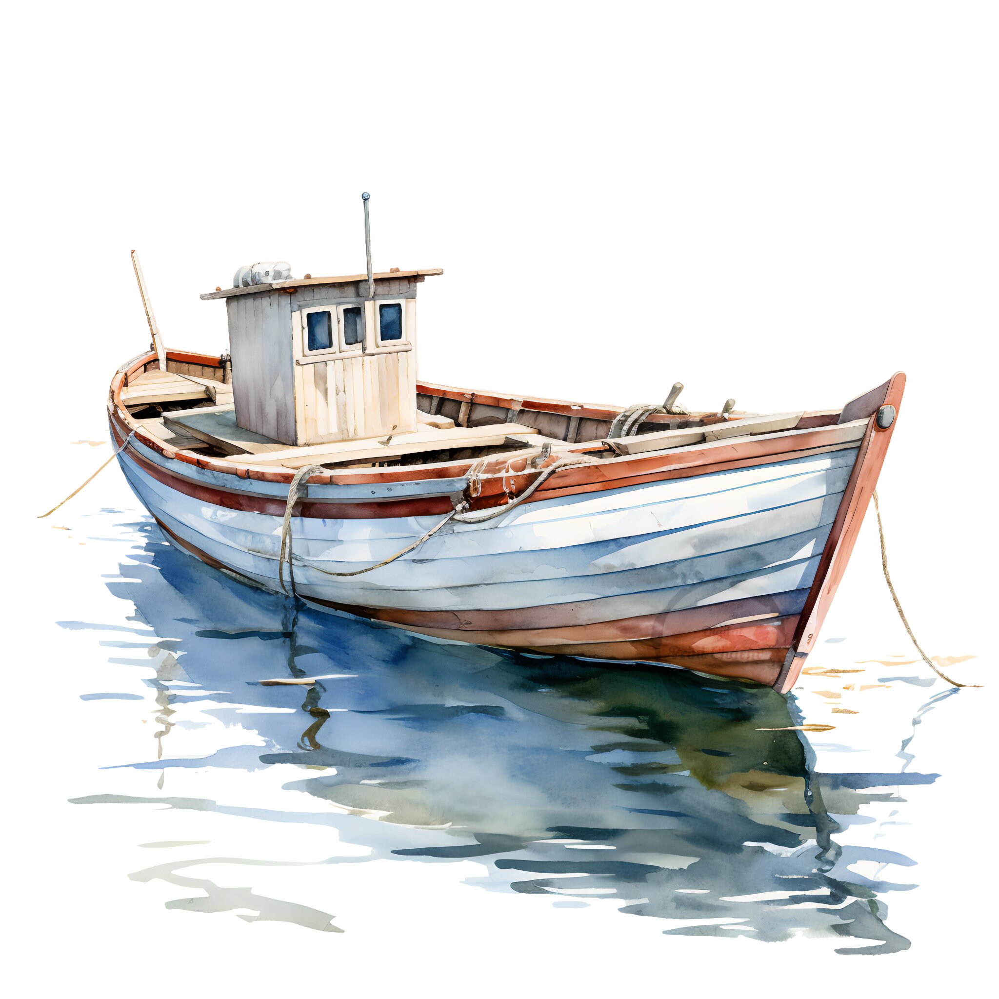 Fishing Boat Watercolor Bundle | 20 Realistic Digital Prints | Ideal ...