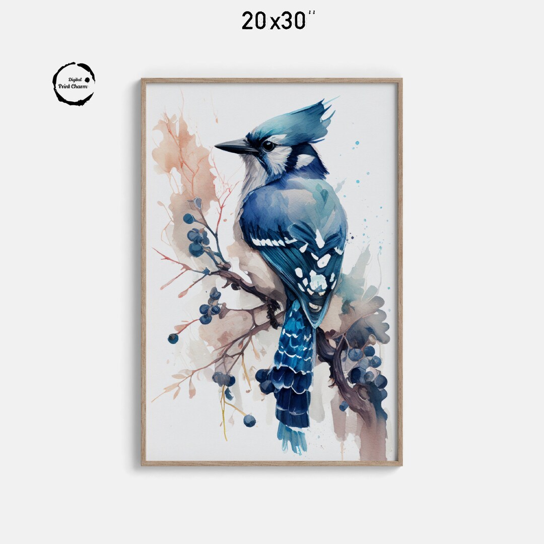 Realistic Blue Jay Watercolor Painting, Digital Printable Art Work ...