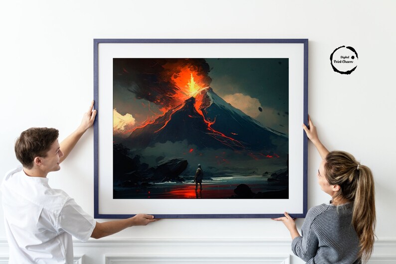 Realistic Volcano Oil Painting, Digital Printable Art Work, Digital ...