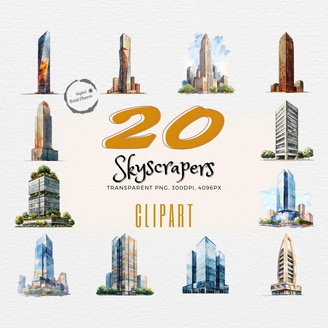Incredible Skyscraper Clipart | 20 Modern City Buildings | Gift for ...