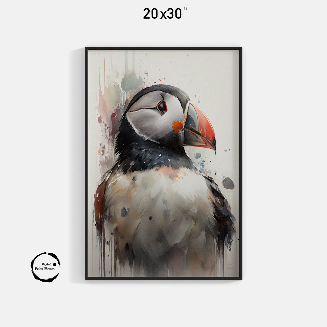 Realistic Watercolor Puffin | Digital Print | Unique Wall Art | Vibrant ...