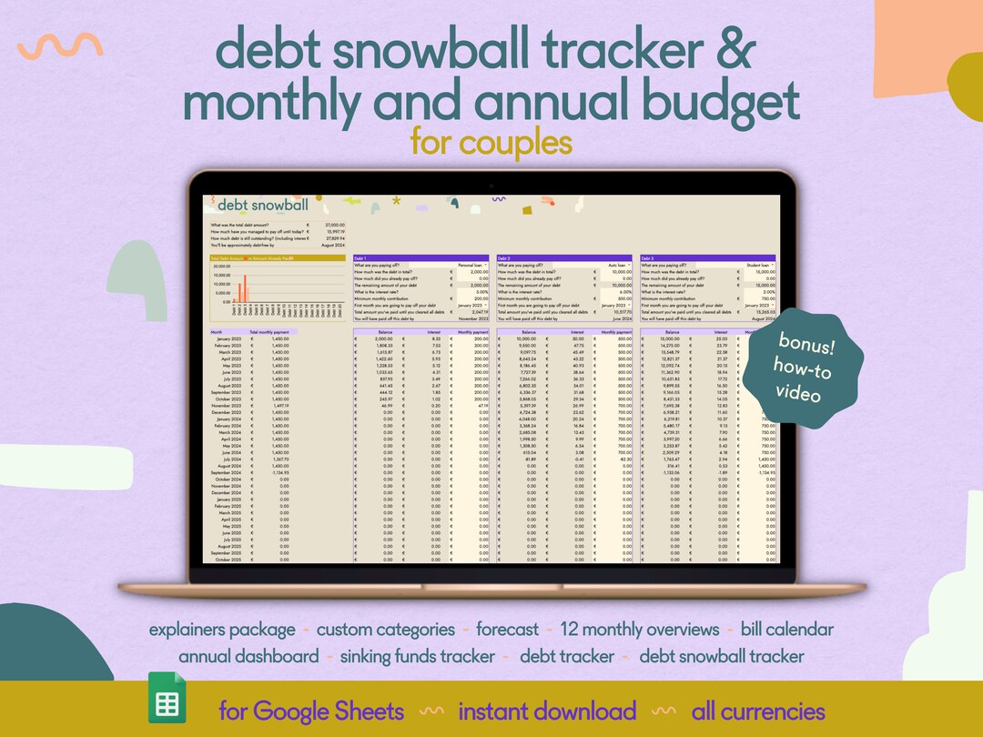 Debt Snowball Tracker for Couples: Google Sheets Budget Spreadsheet - Etsy