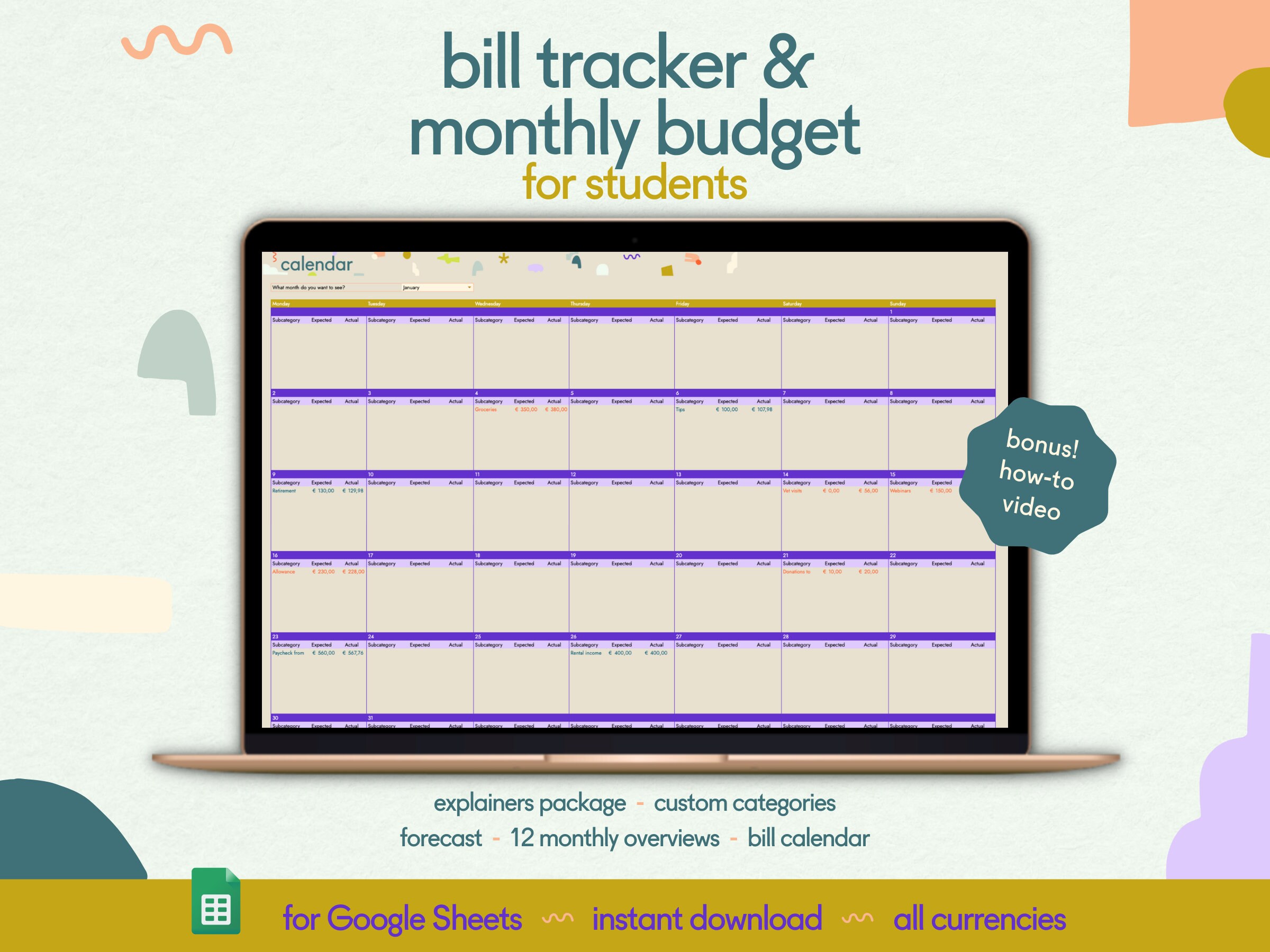 Google Sheets Budget Planner for Students With Monthly Income and ...