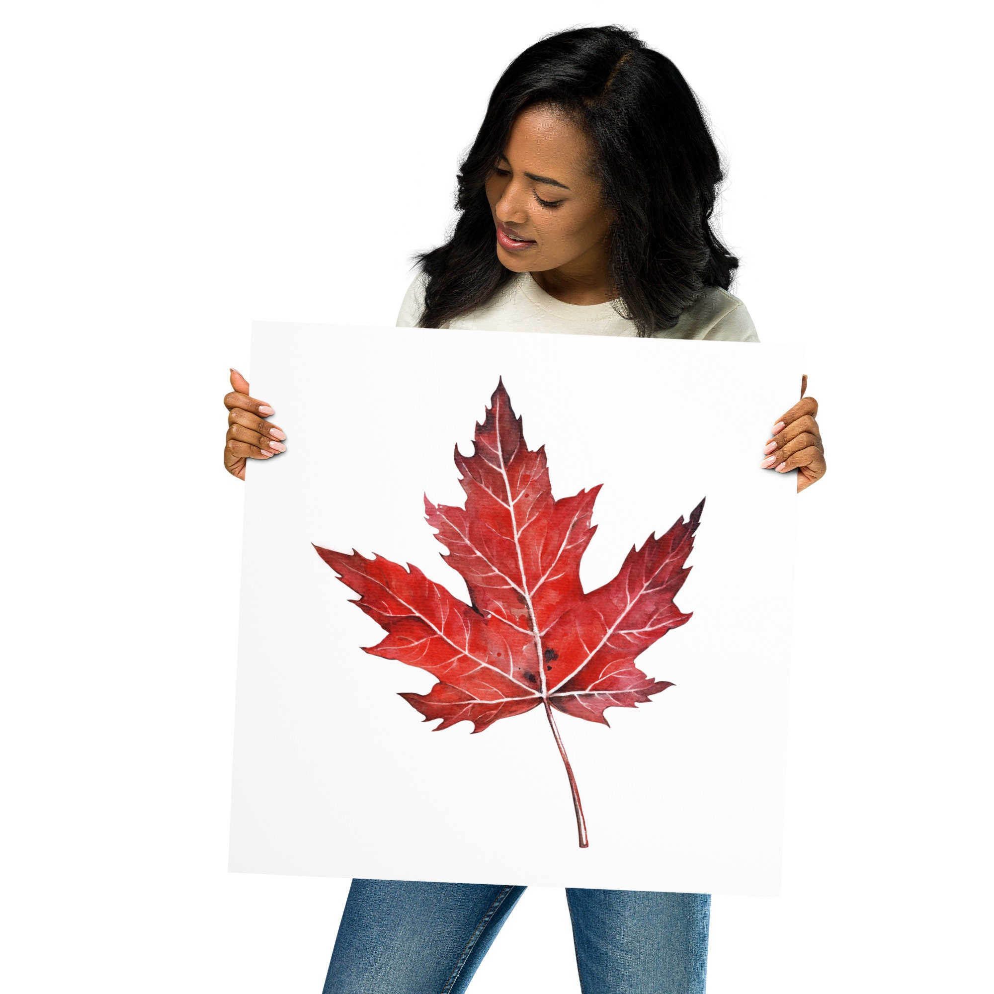 Red Maple Leaf Art Print Fall Floral Watercolor Painting Canadian Maple ...