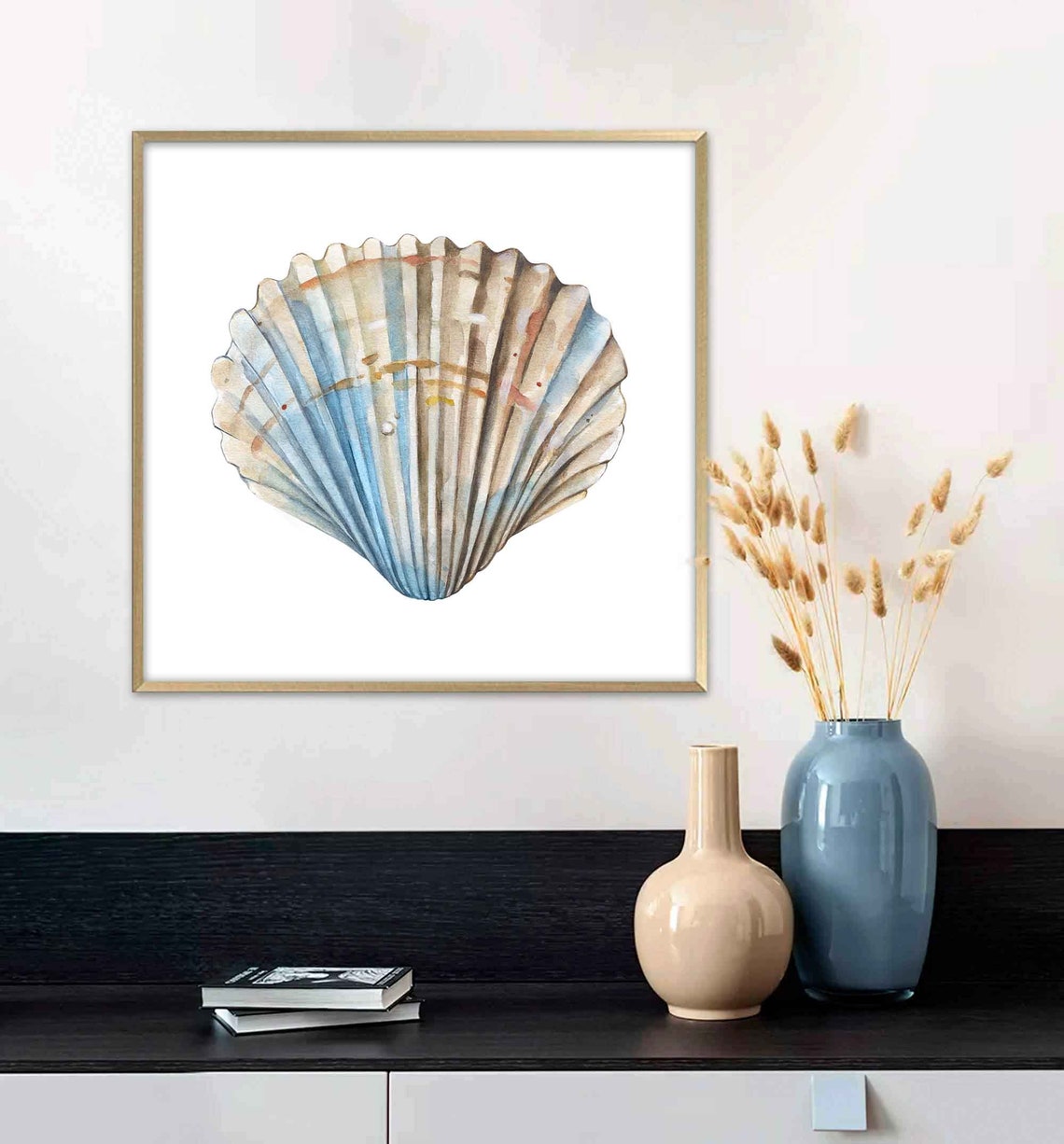 Seashell Wall Art Clam Art Print Coastal Watercolor Painting Shell Art ...
