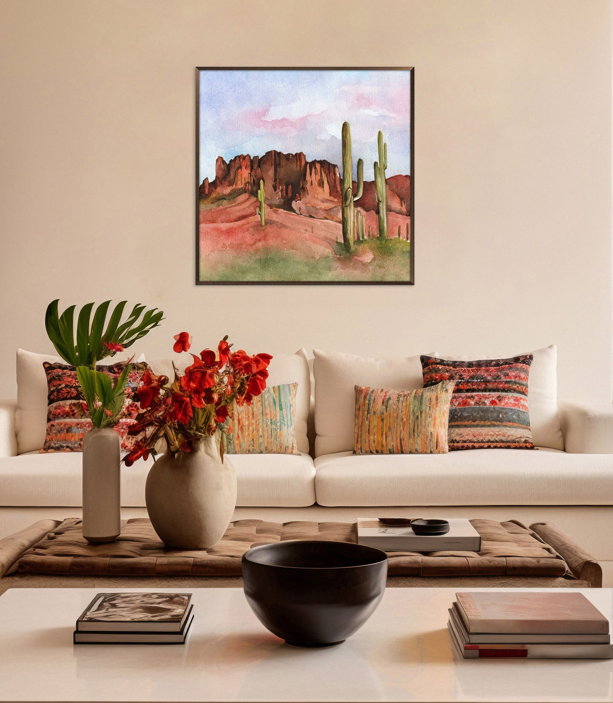 Arizona Landscape Art Print Desert Watercolor Painting Saguaro Cactus ...