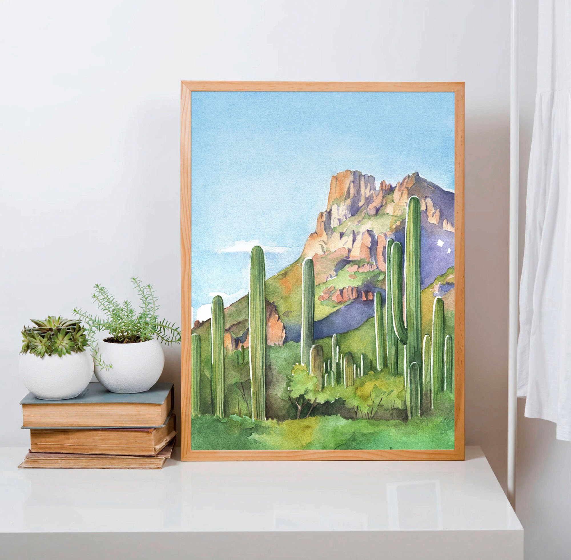 Arizona Painting Saguaro Cactus Art Print Arizona Landscape Watercolor ...