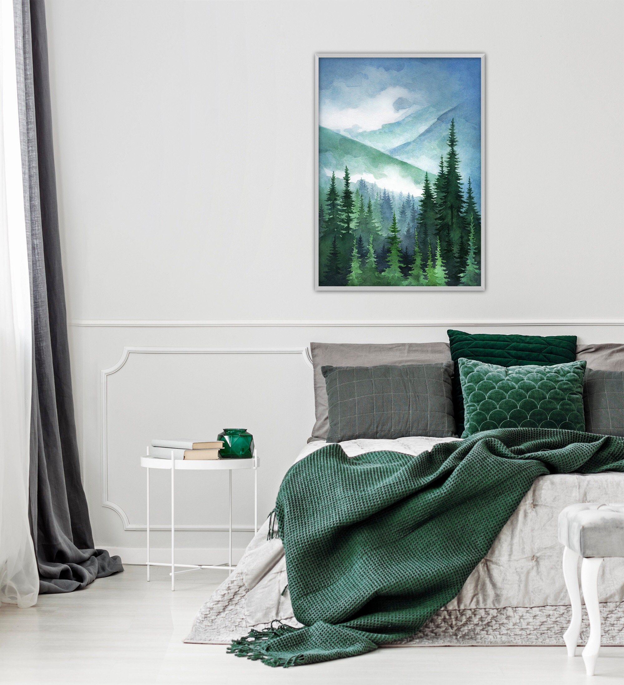 Mountain Forest Art Print Evergreen Trees Watercolor Painting Spruce ...