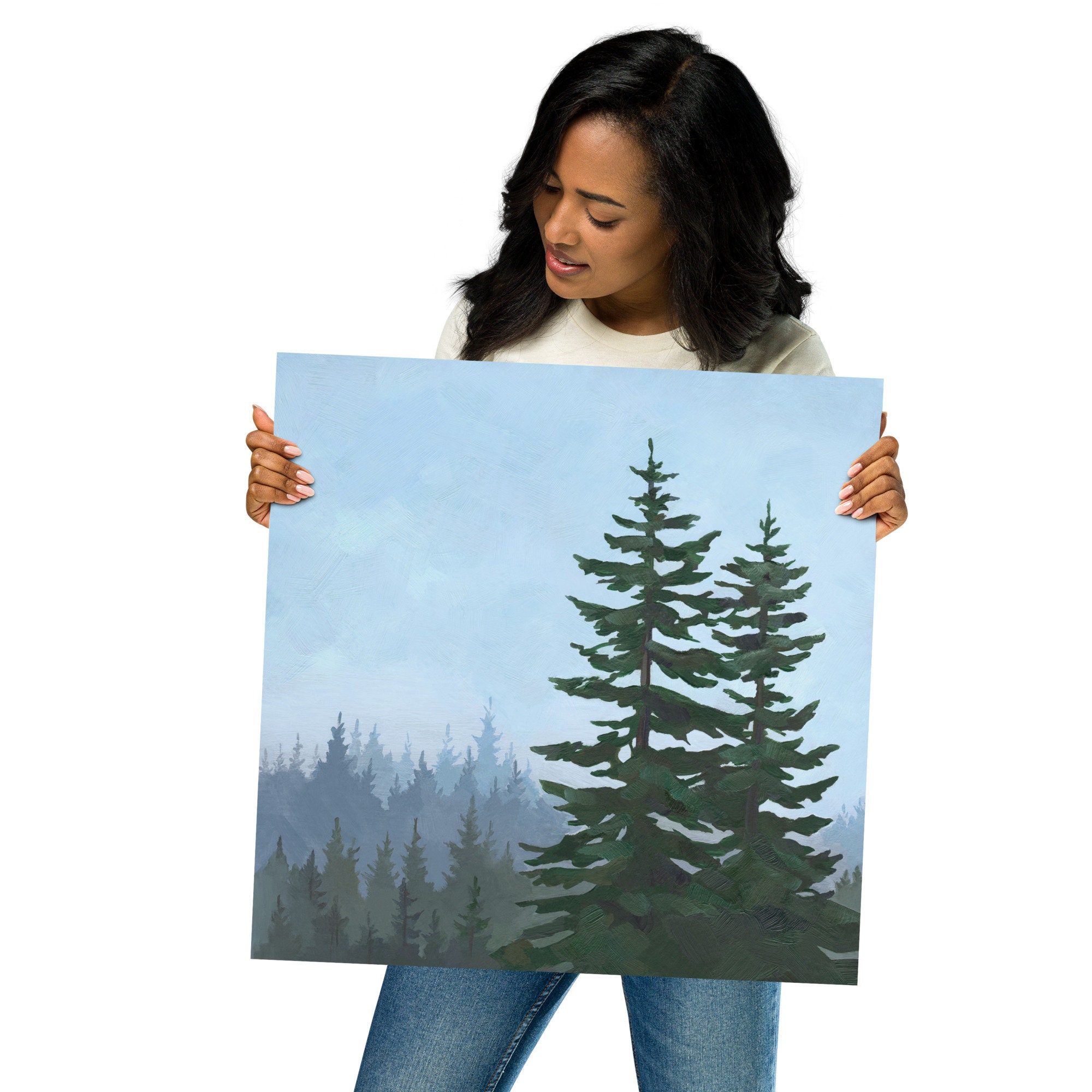 Pine Trees Painting Evergreen Tree Art Print Spruce Oil Painting Nevada ...