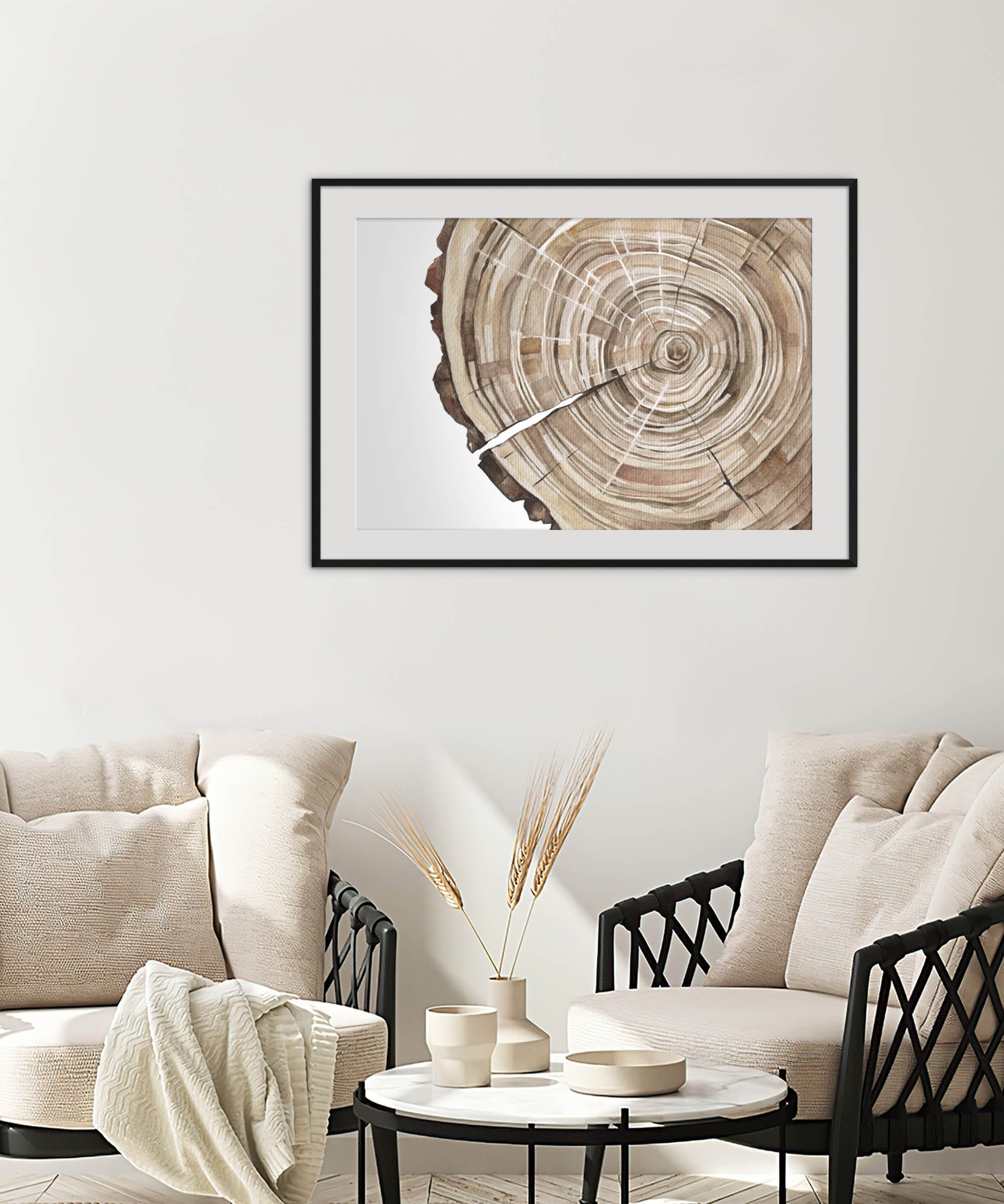Tree Ring Art Print Abstract Floral Watercolor Painting Oak Tree Ring ...