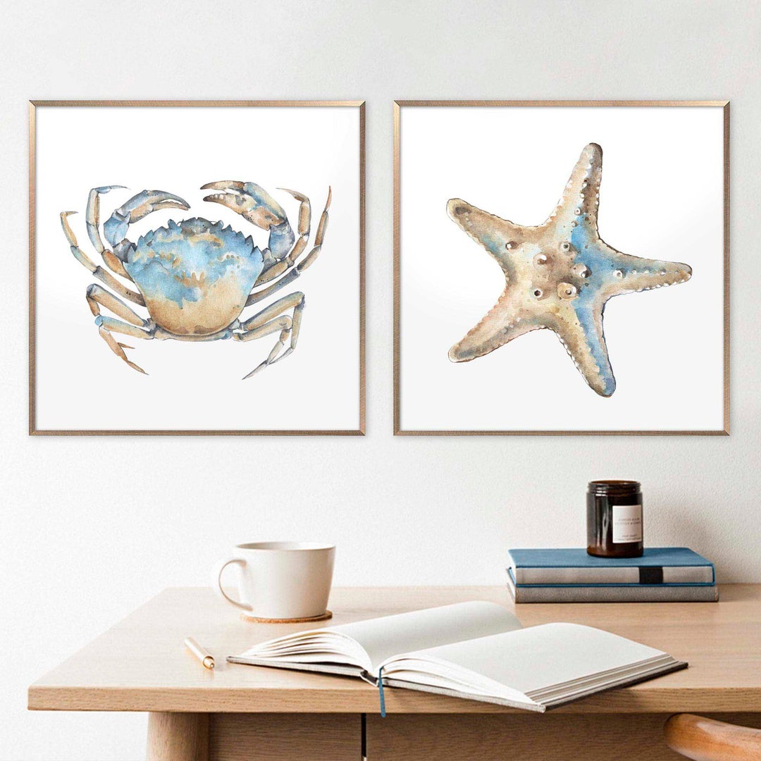 Sea Animal Set of 2 Prints Nautical Watercolor Painting Coastal Wall ...