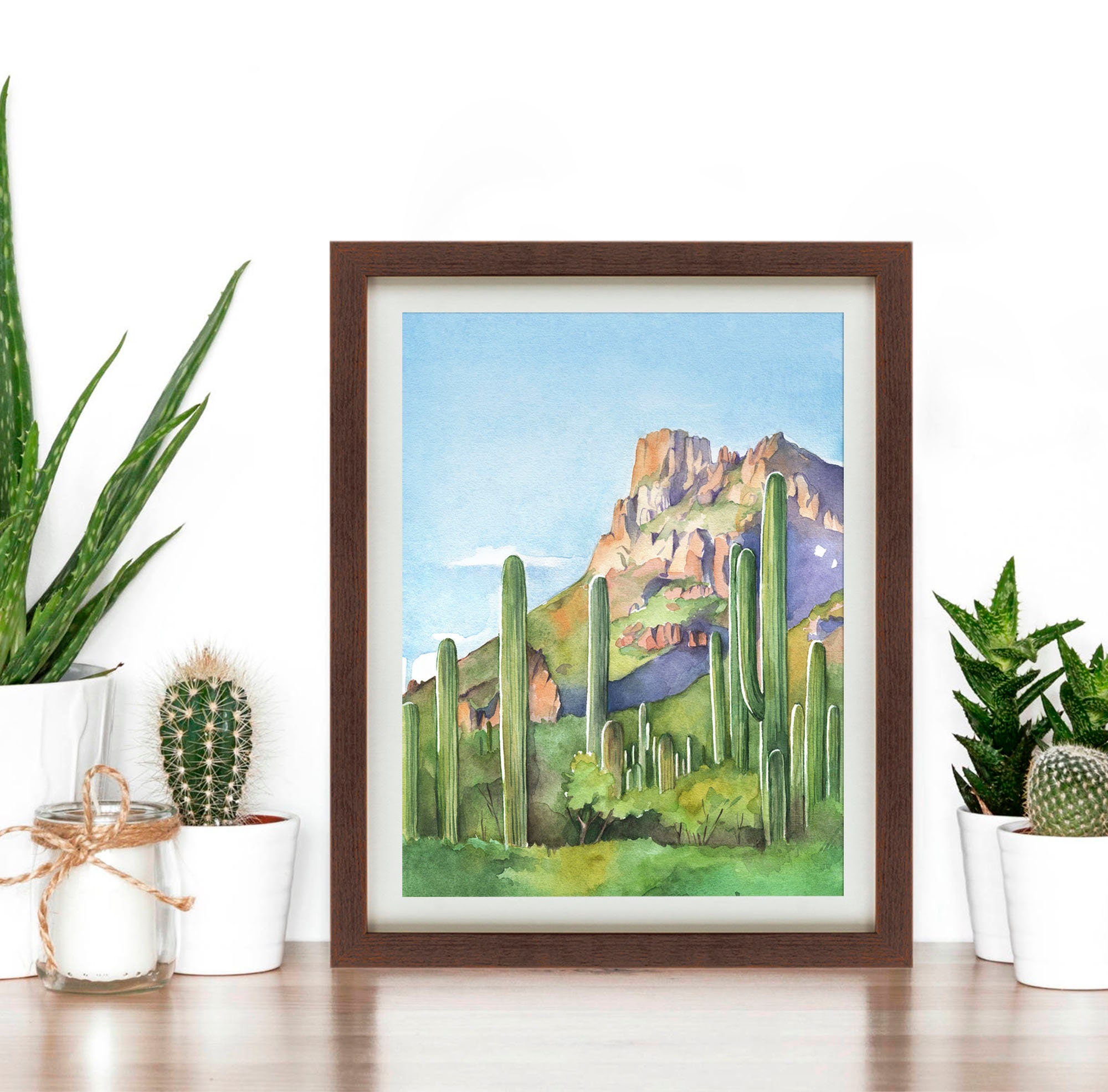 Arizona Painting Saguaro Cactus Art Print Arizona Landscape Watercolor ...