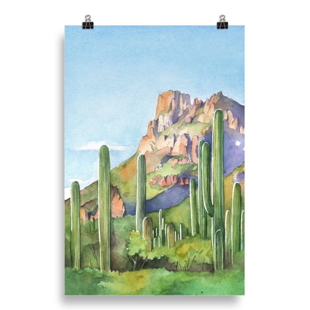 Arizona Painting Saguaro Cactus Art Print Arizona Landscape Watercolor ...