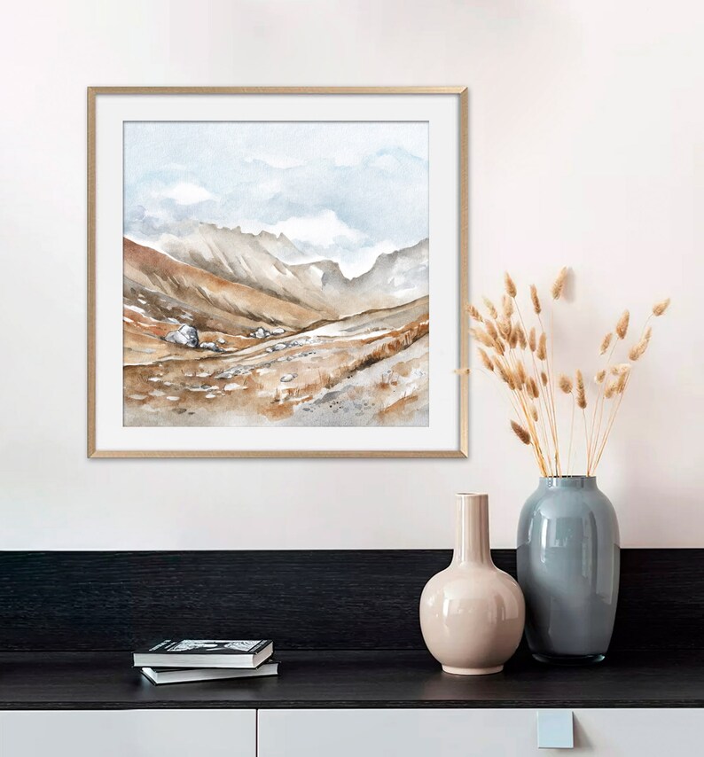 Neutral Landscape Art Print Fall Watercolor Painting Mountain Landscape ...