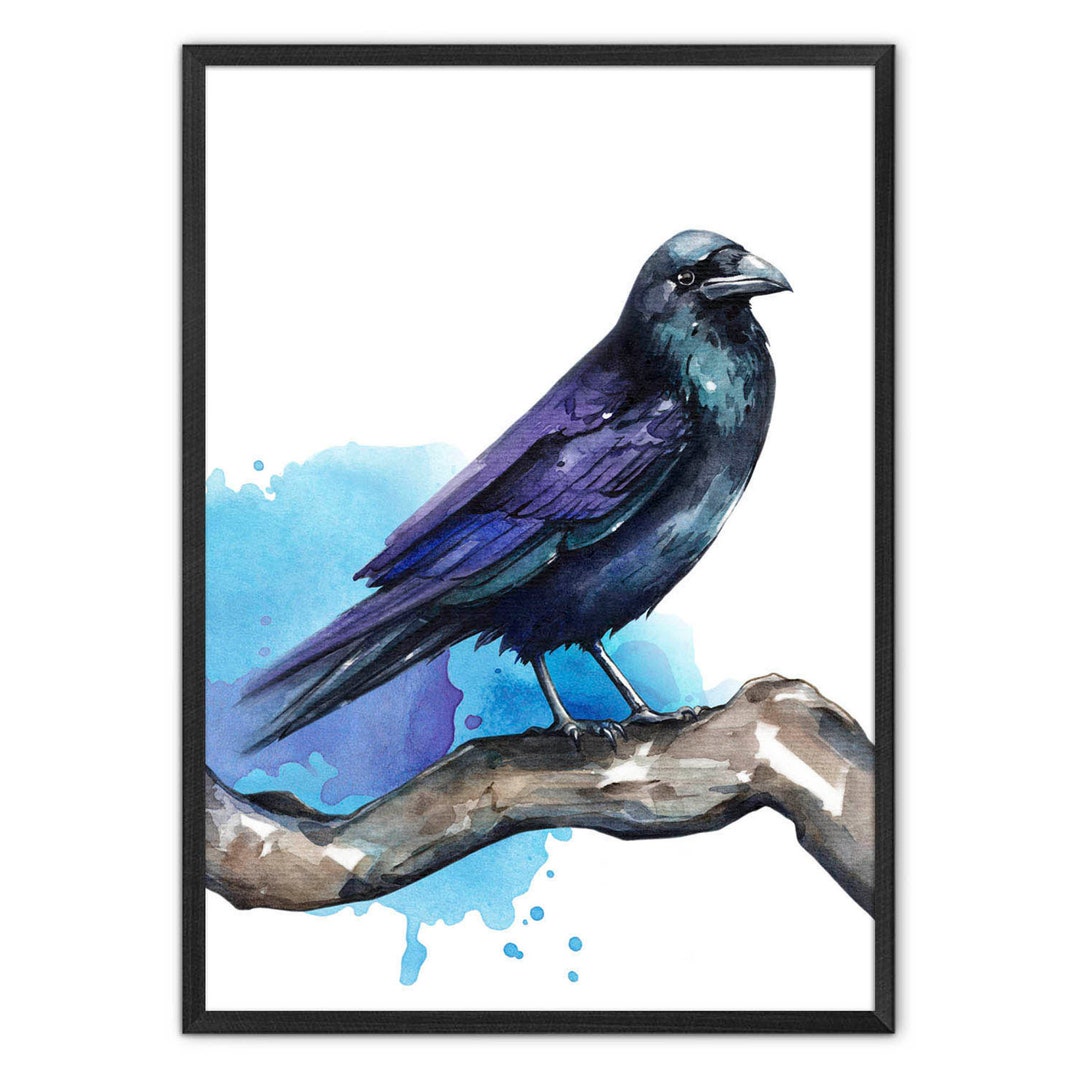 Raven Art Print Bird Watercolor Painting Abstract Bird Wall Art Crow ...