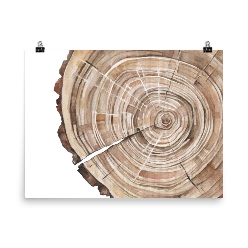 Tree Ring Art Print Abstract Floral Watercolor Painting Oak Tree Ring ...