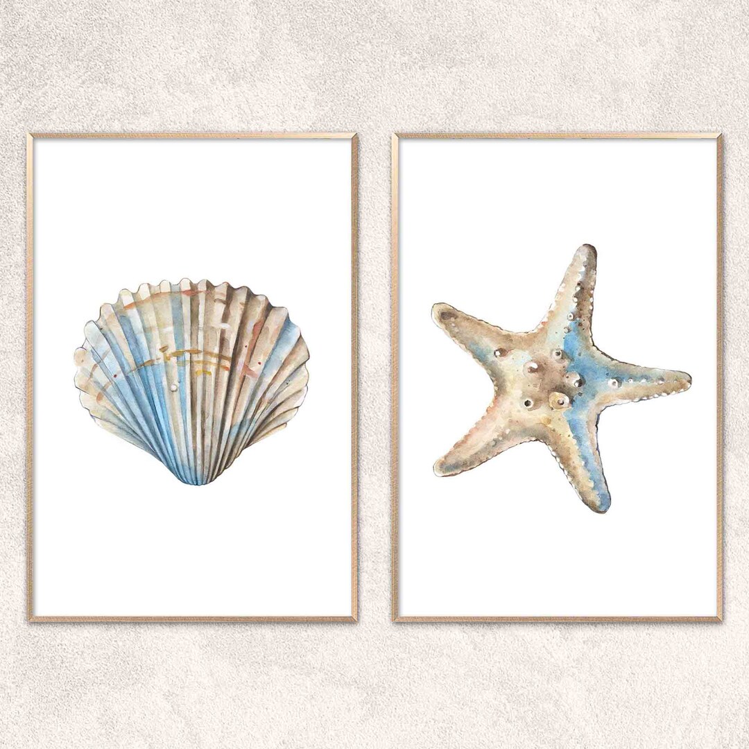 Coastal Watercolor Print Seashell Set of 2 Prints Neutral Beach Art ...