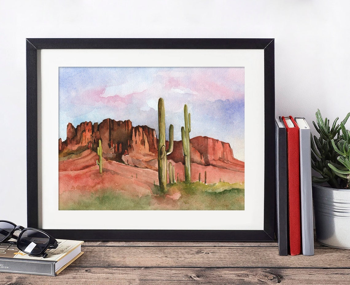 Arizona Painting Desert Art Print Arizona Landscape Watercolor - Etsy