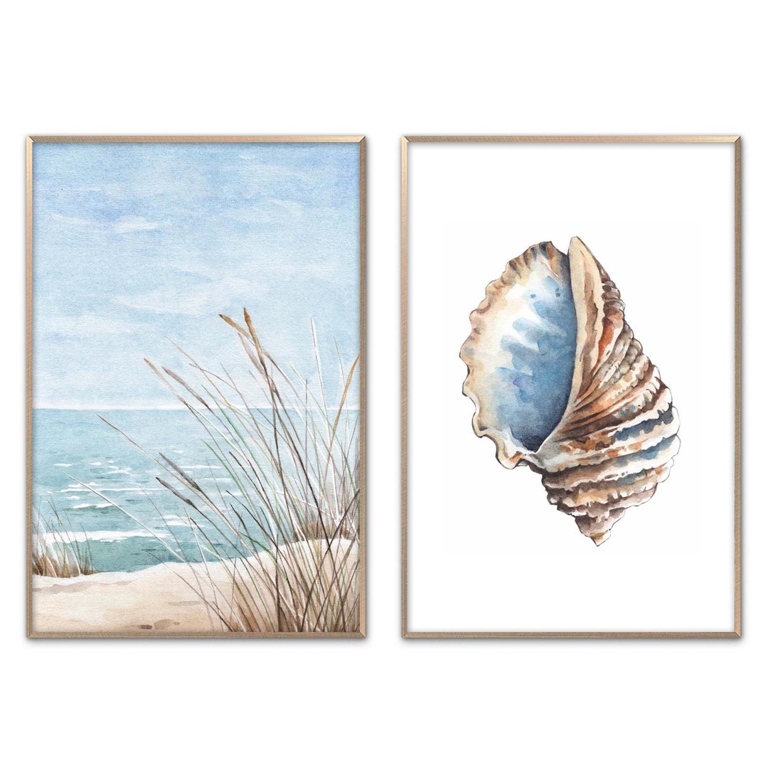 Beach Art Print Coastal Watercolor Painting Sea Set of 2 Prints Beach ...