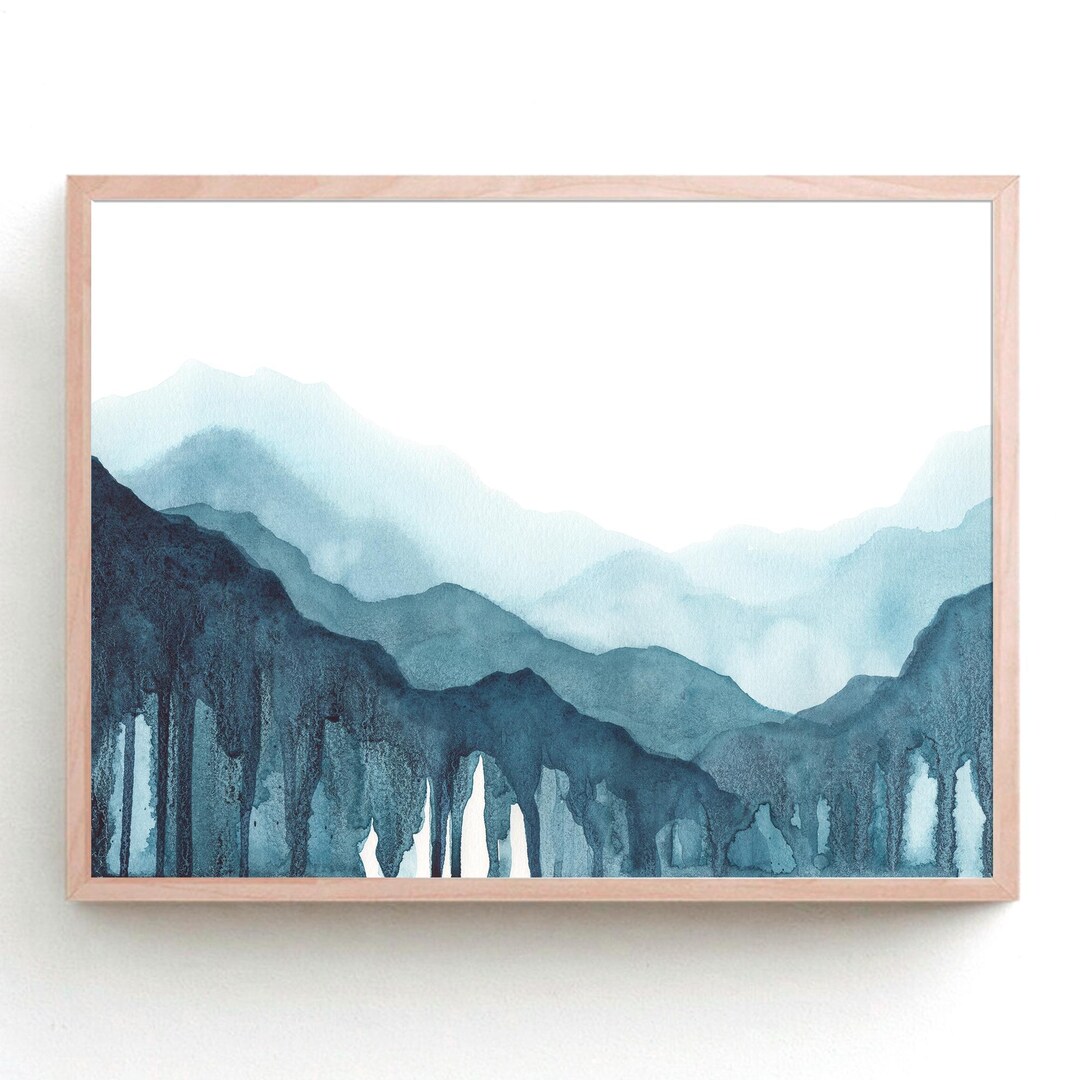 Blue Mountains Abstract Watercolor Printable Tail Blue Wall Art ...