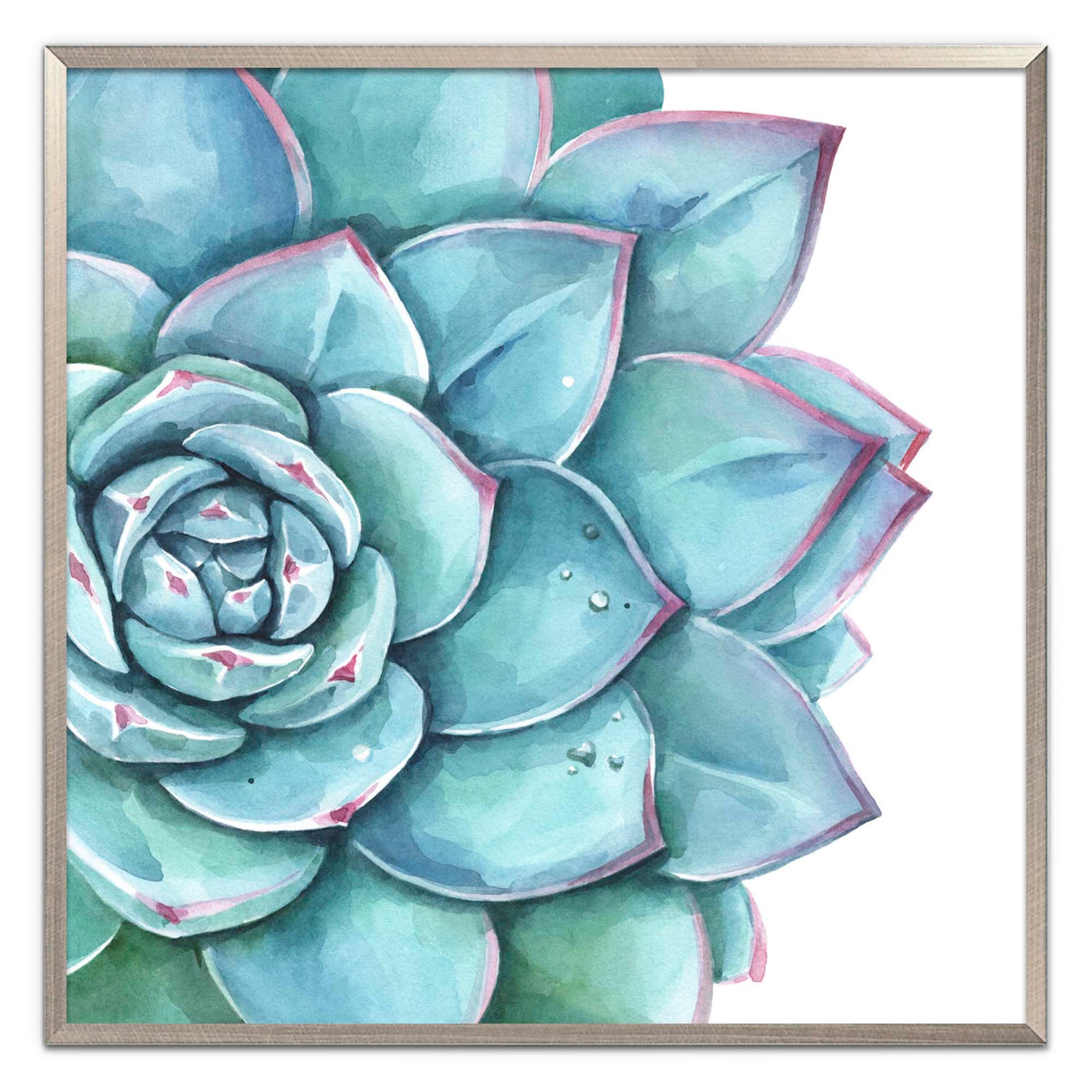 Succulent Plant Art Print Cactus Painting Turquoise Wall Art Botanical ...