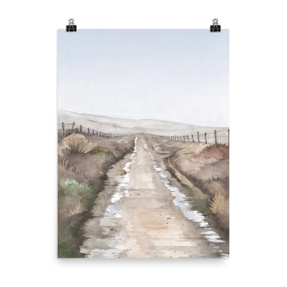 Farm Landscape Painting Rustic Road Art Print Neutral Landscape ...
