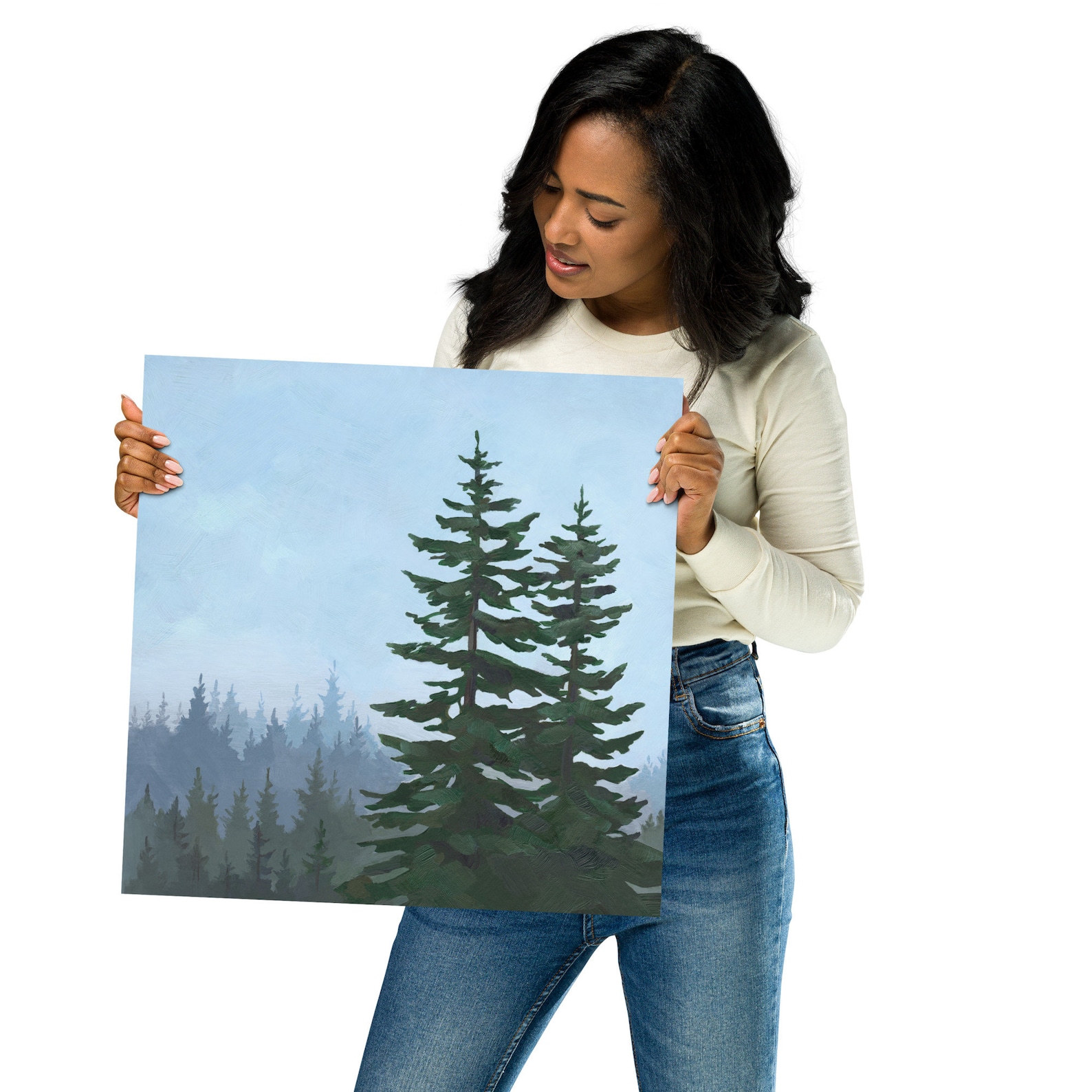 Pine Trees Painting Evergreen Tree Art Print Spruce Oil Painting Nevada ...