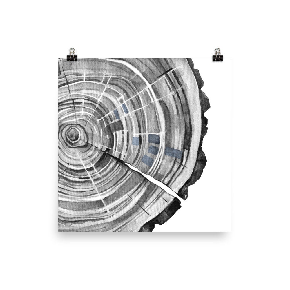 Tree Ring Art Print Oak Tree Watercolor Painting Woodcut Art - Etsy