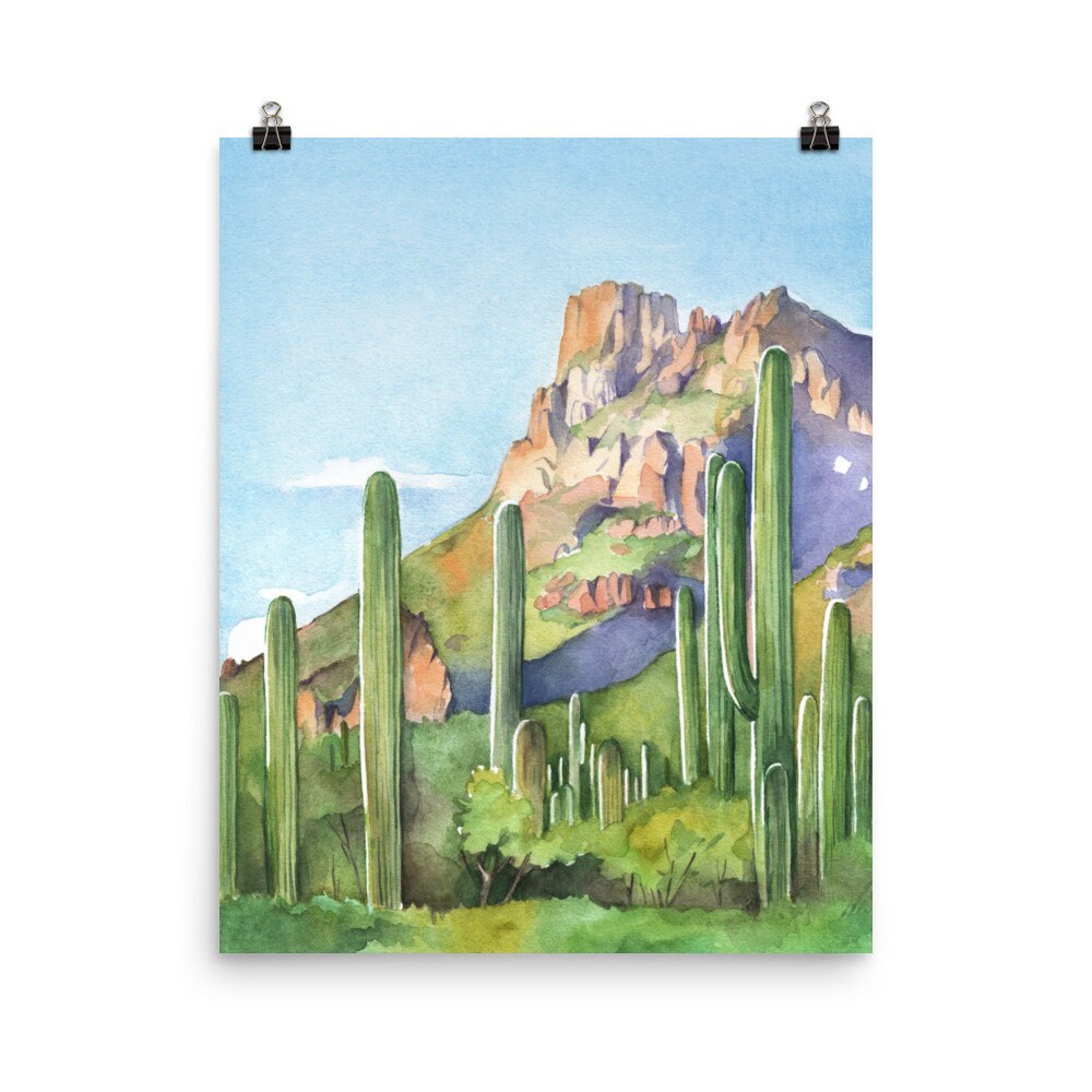 Arizona Painting Saguaro Cactus Art Print Arizona Landscape Watercolor ...