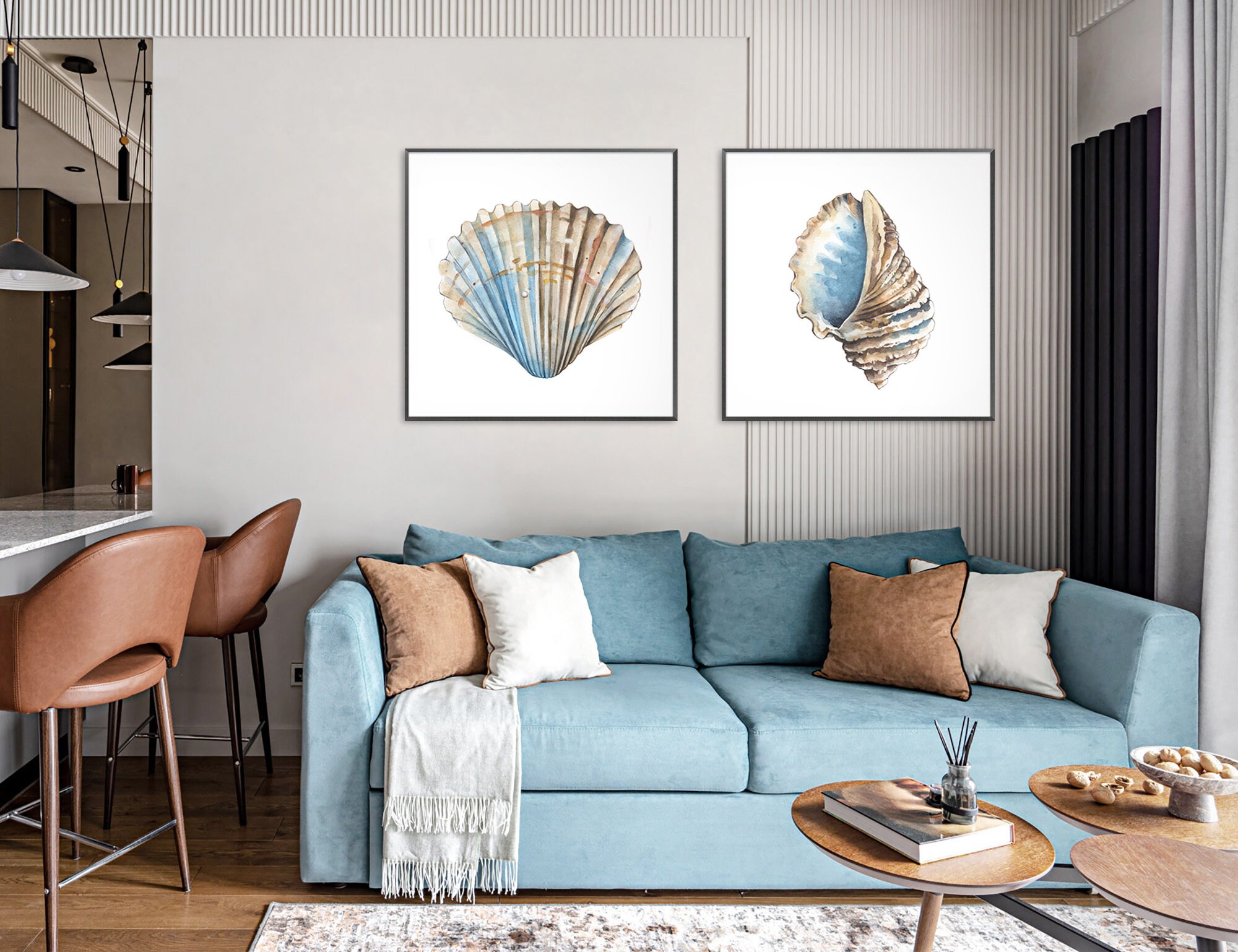 Seashell Art Clam Set of 2 Prints Coastal Watercolor Painting Shell Art ...