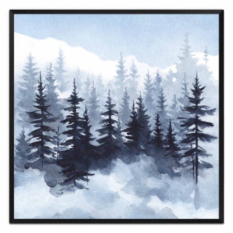 Spruce Forest Art Print Pine Trees Watercolor Painting Abstract ...