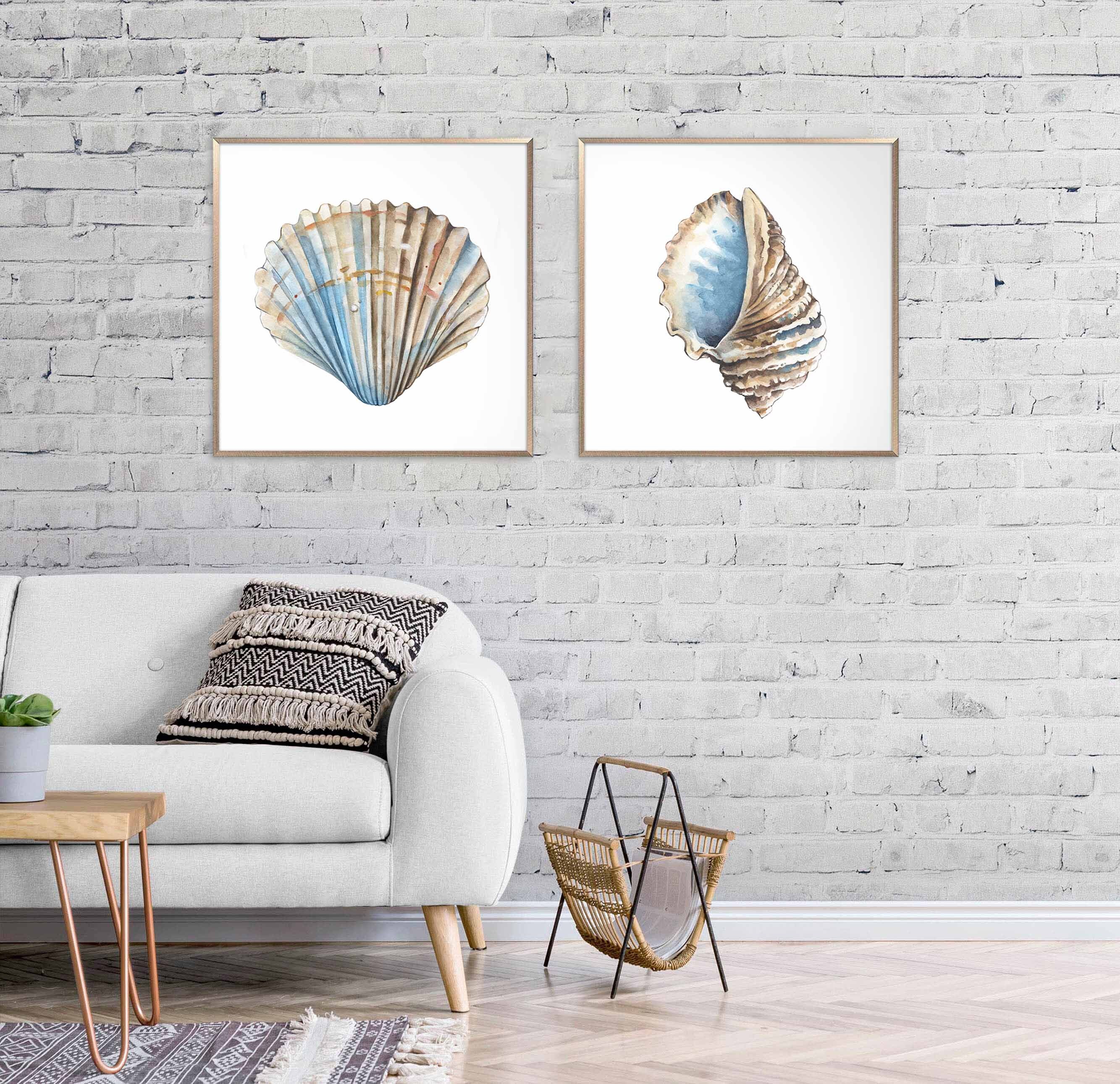 Seashell Art Clam Set of 2 Prints Coastal Watercolor Painting Shell Art ...