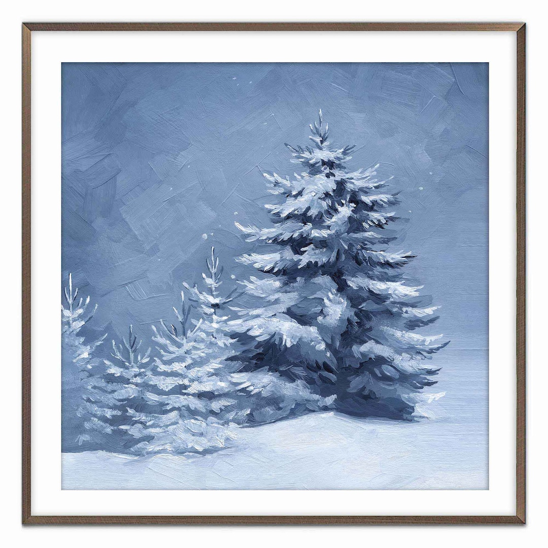 Pine Trees Art Print Spruce Tree Oil Painting Winter Forest Landscape ...