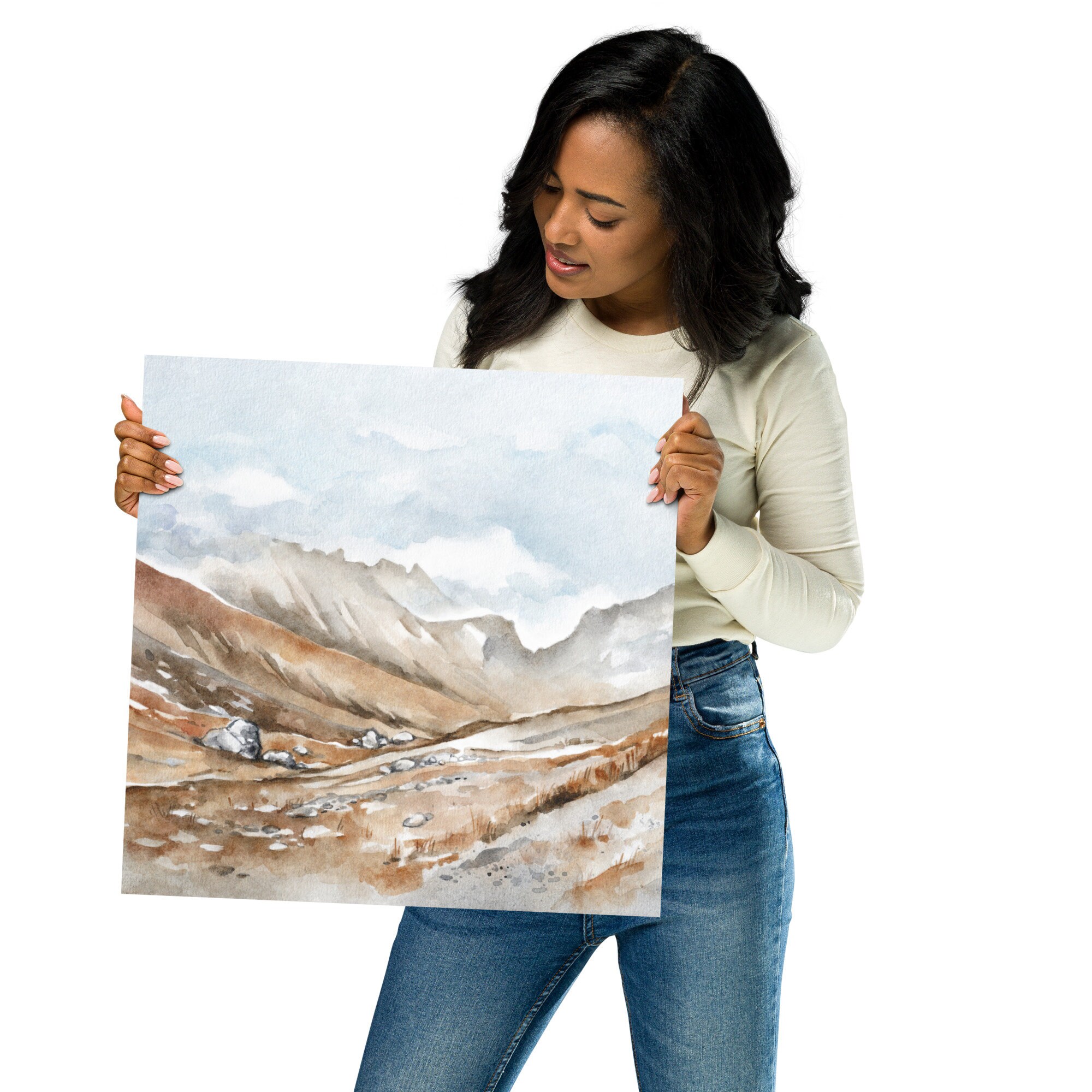 Neutral Landscape Art Print Fall Watercolor Painting Mountain Landscape ...